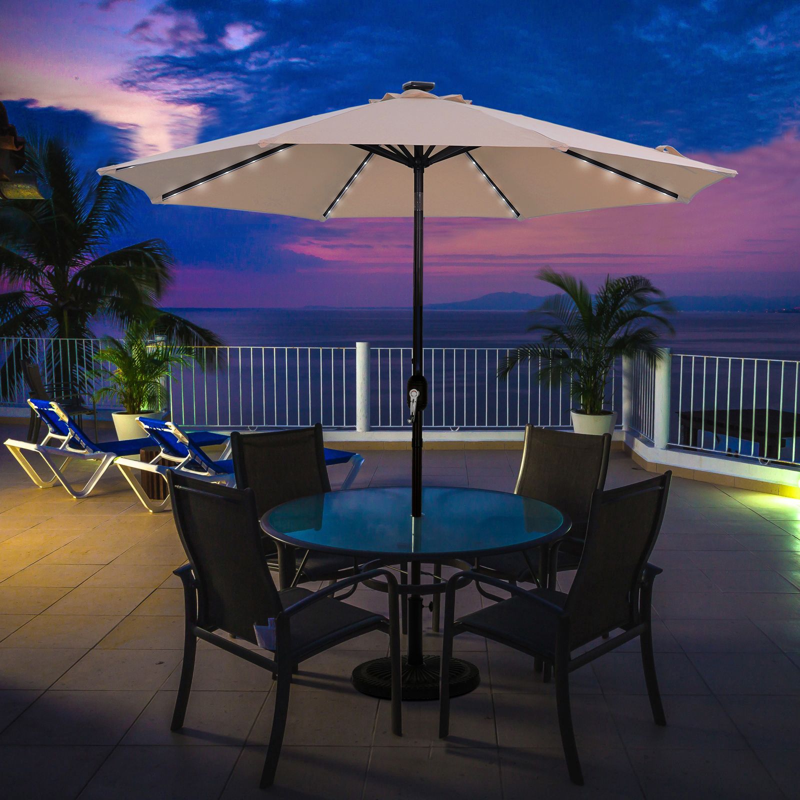 MISSBRELLA 9' 56-LED Lighted Market Solar Patio Table Aluminum Umbrella ...