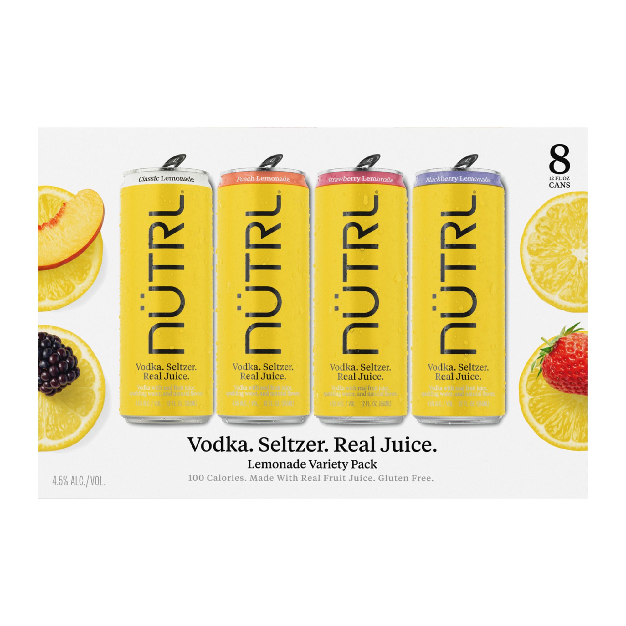 Nutrl Vodka Hard Seltzer, Lemonade Variety Pack, Gluten Free, Slim Cans ...