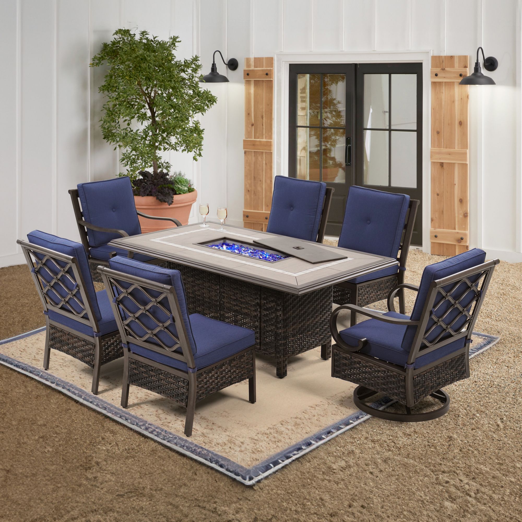 Berkley Jensen Windsor 7 Pc. Fire Dining Set, Blue | BJ's Wholesale Club