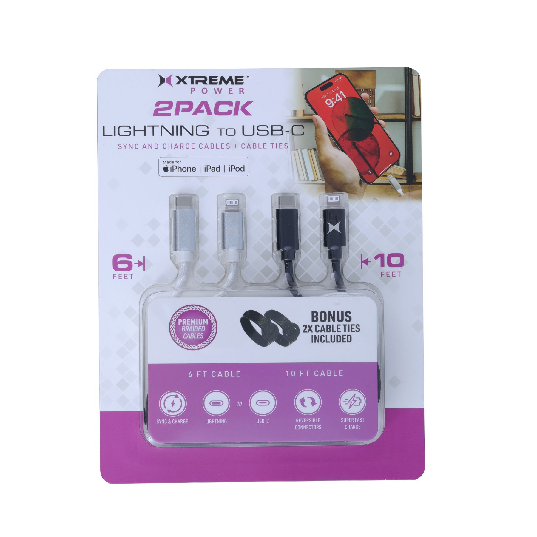 Xtreme 6' and 10' Premium Braided Cables Lightning to Type C | BJ's ...