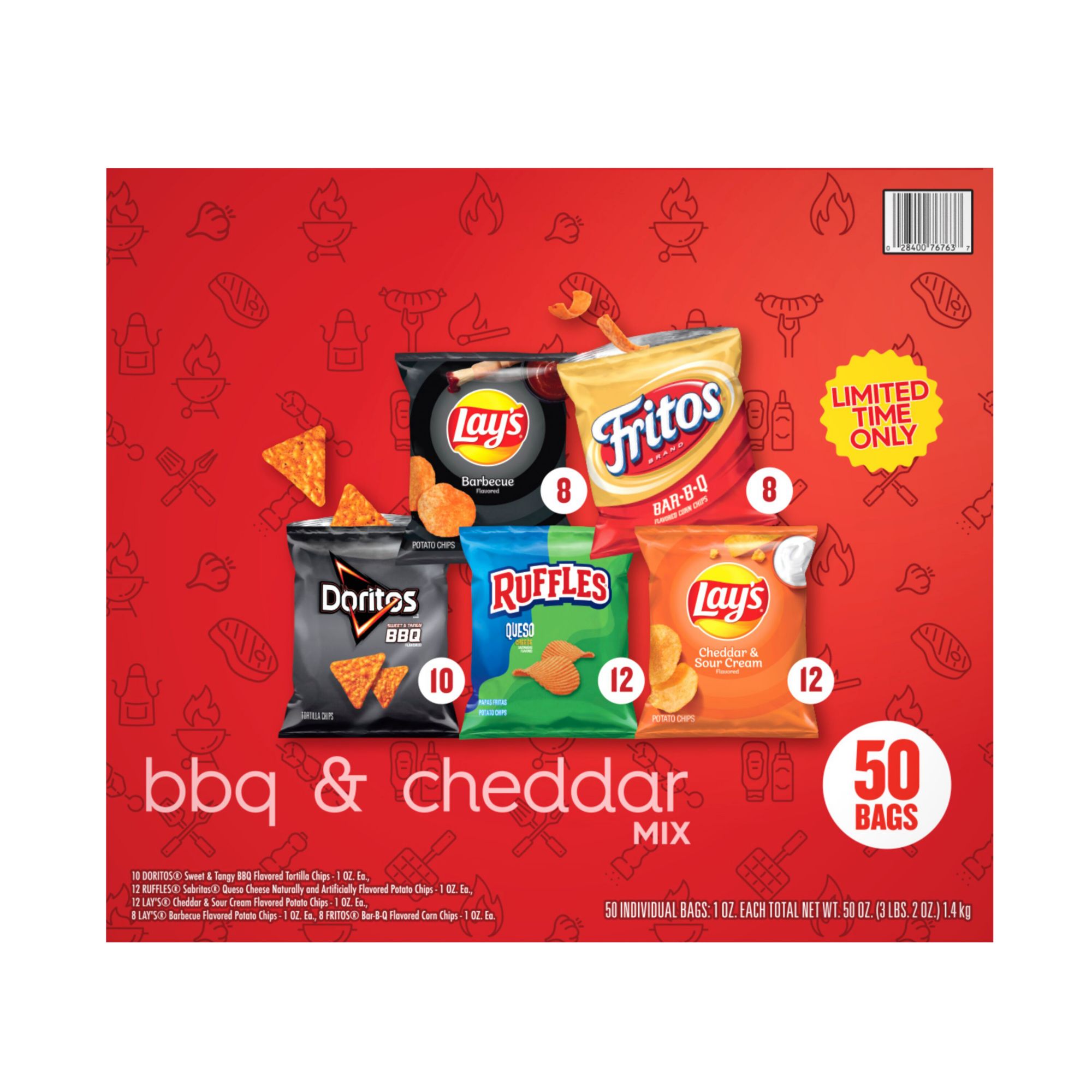Frito Lay Variety Pack of Snacks and Chips, BBQ & Cheddar Mix, 50 ct./1 ...